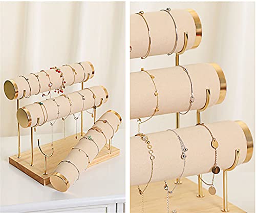 Aqerimit Detachable Bracelet Holder, Three Tier Racks Jewelry Display Stand, Stylish Velvet Wrist Watch Organizer, Beige