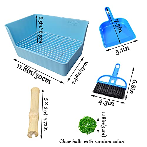 Hamiledyi Rabbit Litter Box Toilet, Pets Plastic Square Rabbit Cage Potty Trainer Corner with Small Animal Cage Clean Broom Molar Sweet Bamboo for Bunny Chinchillas Guinea Pigs (Blue)