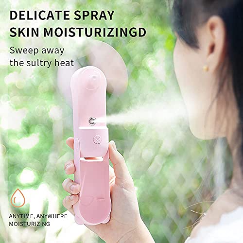 Yafei handheld mini fan, 3-speed adjustable small fan, portable USB rechargeable small pocket fan, humidification fan, perfect sports fan for indoor and outdoor activities, desk, subway, travel, picnic, hiking (Pink)