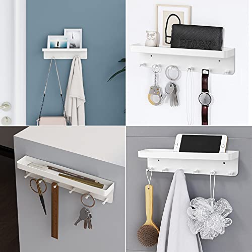 Vaohai Key Holder for Wall with Shelf, 6 Hooks Key and Mail Holder Wall Mount, Key Rack for Wall Adhesive, Stainless Steel Key Hooks Decorative, White