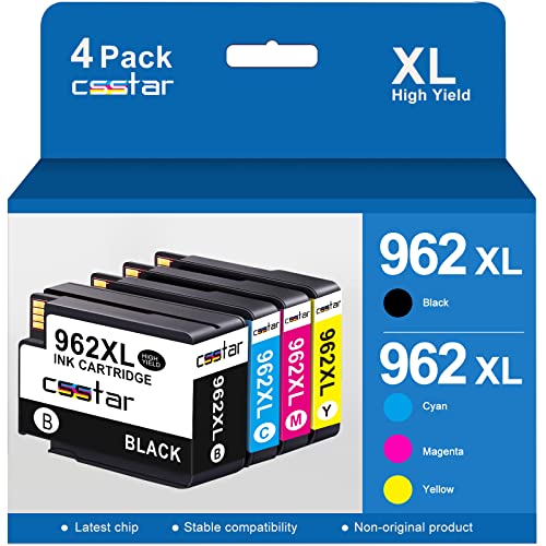 CSSTAR 962XL Ink Cartridge Remanufactured Replacement for HP 962 XL Ink Cartridge with HP OfficeJet Pro 9010 9015 9015e 9018 9025 9025e 9020 9012 9026 9028 9029 9027 1 Black 1 Cyan 1 Magenta 1 Yellow