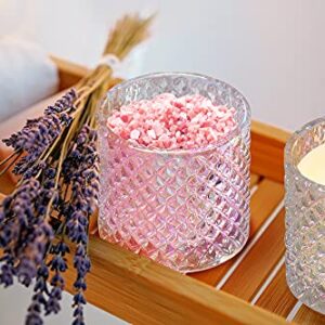 LUXETA Multi-Use Luxury Glass Apothecary Jars Embossed Candle Making Containers with Lids Home Décor Organizer for Vanity Kitchen Living Bathrooms Candy jar Decorative Votive Holders.4 Pcs -10 oz.