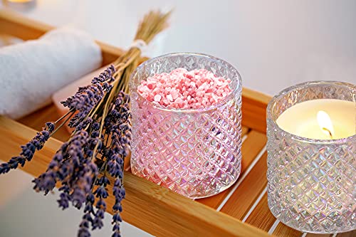 LUXETA Multi-Use Luxury Glass Apothecary Jars Embossed Candle Making Containers with Lids Home Décor Organizer for Vanity Kitchen Living Bathrooms Candy jar Decorative Votive Holders.4 Pcs -10 oz.