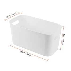 SEUNMUK 8 Pack 10" Long Bathroom Vanity Plastic Organizer Storage Bin Tote with Handles, White Plastic Storage Bins for Kitchen Pantry, Bathroom, Bedroom, Laundry, Vanity Room