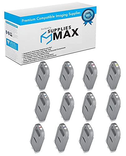 SuppliesMAX Compatible Replacement for Canon ImagePROGRAF PRO 2000/2100/4000/4100/6000/6100 High Yield Inkjet Combo Pack (PBK/C/M/Y/PC/PM/MBK/GY/PGY/R/BU/CO) (PFI-1300-12PK)