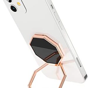 Cellphone Ring Holder Finger Kickstand, Foldable 360° Rotation Cell Phone Stand for Desk, Magnetic Car Mount, Metal Multi-Angle for Phone Back Grip Compatible with iPhone, iPad (Rose Gold)