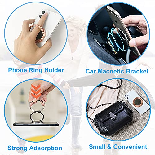 Cellphone Ring Holder Finger Kickstand, Foldable 360° Rotation Cell Phone Stand for Desk, Magnetic Car Mount, Metal Multi-Angle for Phone Back Grip Compatible with iPhone, iPad (Rose Gold)