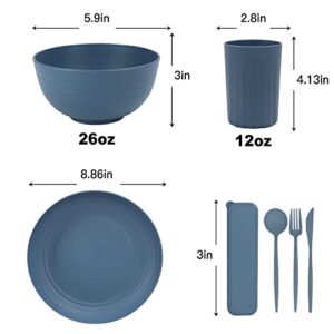 PYRMONT Wheat Straw Dinnerware Sets, Microwave & Dishwasher Safe Unbreakable Dinnerware Set-(28 PCS), Reusable Dishware Sets, Lightweight Camping Dishes, Plates, Cups, Cereal Bowls for 4