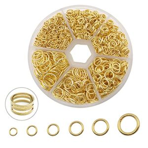 1500pcs mixed 6 sizes open jump rings,4mm 5mm 6mm 7mm 8mm 10mm jump ring jewelry keychain for jewelry making accessories with 1pcs jump ring open/close tool and 1pcs storage box (gold)