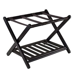 tonchean Folding Luggage Rack with Shelf, Luggage Rack for Guest Room, Bamboo Suitacse Stand for Hotel, Bedroom, Home