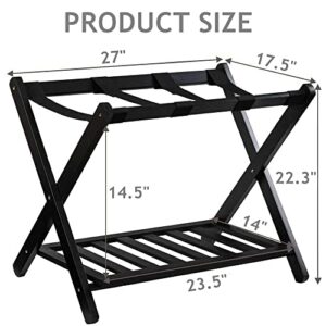 tonchean Folding Luggage Rack with Shelf, Luggage Rack for Guest Room, Bamboo Suitacse Stand for Hotel, Bedroom, Home