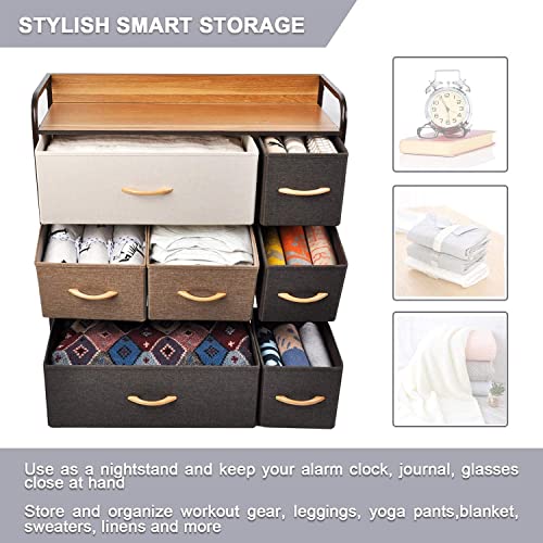 CERBIOR Wide Drawer Dresser Storage Organizer 5-Drawer 7-Drawer Closet Shelves, Sturdy Steel Frame Wood Top with Easy Pull Fabric Bins for Clothing, Blankets