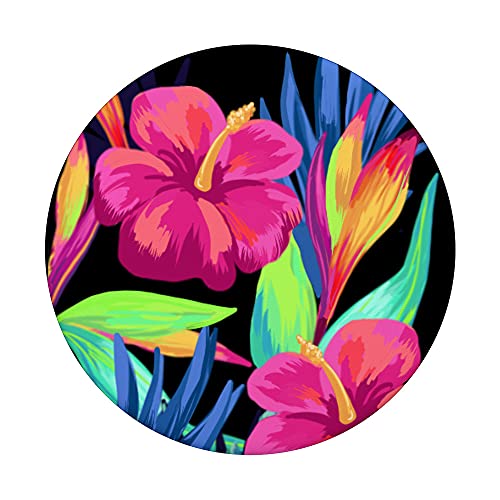 Neon tropical Flowers PopSockets Swappable PopGrip