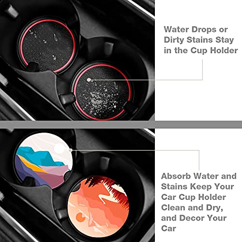 Sylfairy Car Coasters 4 Pack, 2.56" Absorbent Ceramic Coasters for Car, Absorbent Car Cup Holder Coasters for Drinks to Keep Your Car Cup Holders Clean and Dry