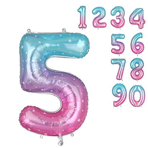 34 Inch Rainbow 5 Number Balloons Mylar Foil Helium Digital Balloon Wedding Bachelorette Anniversary Baby Shower 5st Birthday Outer Space Jelly Theme Party Decor Supplies