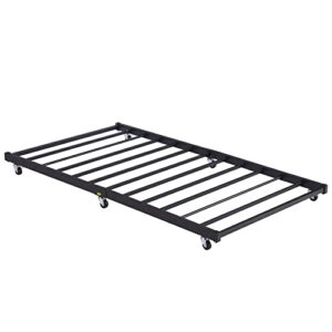 vecelo twin trundle bed frame only/roll out/enhanced & up-graded metal slats support, black