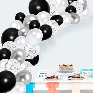 black silver balloon garland arch kit, 100pcs white silver confetti and metallic chrome latex party balloons for wedding birthday graduation anniversary decorations (blacksilver-100pcs)