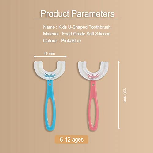 HGR 2Pcs Kids U- Shaped Toothbrush, Manual Toothbrush Oral  Cleaning Tools for Children Training Teeth Cleaning Whole Mouth Toothbrush for Kids (Aged 6~12)