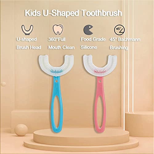 HGR 2Pcs Kids U- Shaped Toothbrush, Manual Toothbrush Oral  Cleaning Tools for Children Training Teeth Cleaning Whole Mouth Toothbrush for Kids (Aged 6~12)