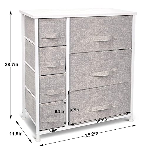 CERBIOR Wide Drawer Dresser Storage Organizer 5-Drawer 7-Drawer Closet Shelves, Sturdy Steel Frame Wood Top with Easy Pull Fabric Bins for Clothing, Blankets