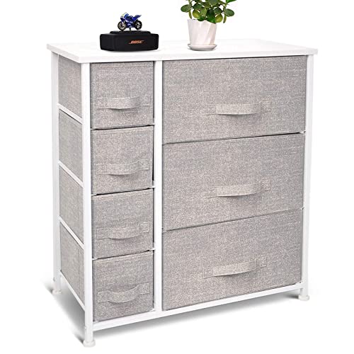 CERBIOR Wide Drawer Dresser Storage Organizer 5-Drawer 7-Drawer Closet Shelves, Sturdy Steel Frame Wood Top with Easy Pull Fabric Bins for Clothing, Blankets