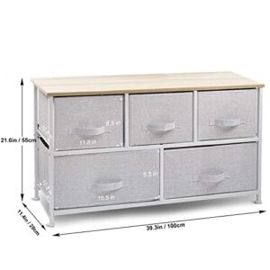 CERBIOR Wide Drawer Dresser Storage Organizer 5-Drawer 7-Drawer Closet Shelves, Sturdy Steel Frame Wood Top with Easy Pull Fabric Bins for Clothing, Blankets