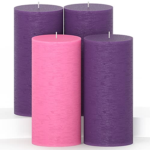 CANDWAX 3x6 Pillar Advent Candles Set of 4 - Rustic Pillar Candles Unscented and No Drip Candles - Ideal as Candles for Advent Wreath or Christmas Decorations - Purple Set of Advent Pillar Candles