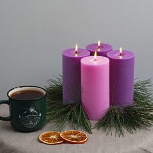 CANDWAX 3x6 Pillar Advent Candles Set of 4 - Rustic Pillar Candles Unscented and No Drip Candles - Ideal as Candles for Advent Wreath or Christmas Decorations - Purple Set of Advent Pillar Candles