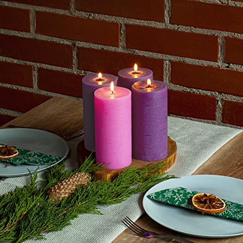 CANDWAX 3x6 Pillar Advent Candles Set of 4 - Rustic Pillar Candles Unscented and No Drip Candles - Ideal as Candles for Advent Wreath or Christmas Decorations - Purple Set of Advent Pillar Candles