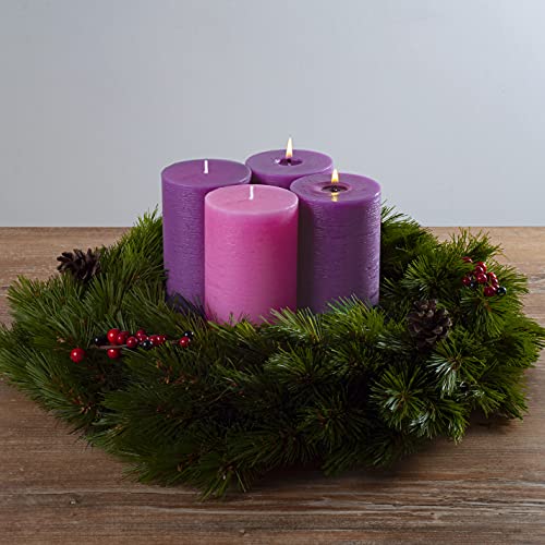 CANDWAX 3x6 Pillar Advent Candles Set of 4 - Rustic Pillar Candles Unscented and No Drip Candles - Ideal as Candles for Advent Wreath or Christmas Decorations - Purple Set of Advent Pillar Candles