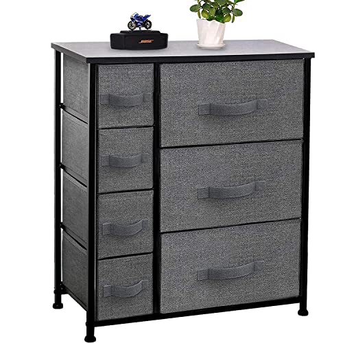 CERBIOR Wide Drawer Dresser Storage Organizer 5-Drawer 7-Drawer Closet Shelves, Sturdy Steel Frame Wood Top with Easy Pull Fabric Bins for Clothing, Blankets