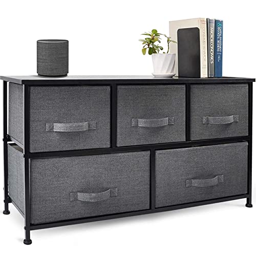 CERBIOR Wide Drawer Dresser Storage Organizer 5-Drawer 7-Drawer Closet Shelves, Sturdy Steel Frame Wood Top with Easy Pull Fabric Bins for Clothing, Blankets