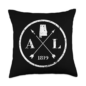 alabama outdoor co vintage alabama founded year arrow badge outdoor style throw pillow, 18x18, multicolor