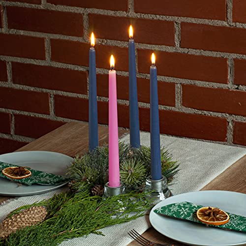 CANDWAX 12 inch Taper Candle Set of 4 - Dripless Taper Candles and Unscented Candles - Long Burning Candles Perfect as Home Decor - Pink Candle and Blue Taper Candles - Tall Candlesticks