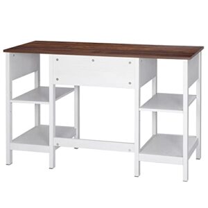 Spirich Home Office Computer Desk, 47 Inch Modern Rustic Wood Study Writing Table with Open Storage Shelves