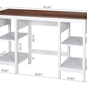 Spirich Home Office Computer Desk, 47 Inch Modern Rustic Wood Study Writing Table with Open Storage Shelves