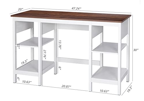 Spirich Home Office Computer Desk, 47 Inch Modern Rustic Wood Study Writing Table with Open Storage Shelves