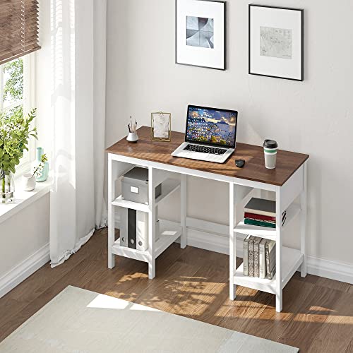 Spirich Home Office Computer Desk, 47 Inch Modern Rustic Wood Study Writing Table with Open Storage Shelves