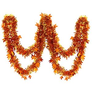 kimober 33 ft thanksgiving tinsel garland,golden maple leaf metallic garland for autumn thanksgiving halloween party (thanksgiving tinsel garland)