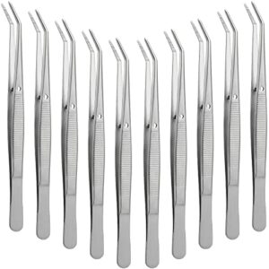 stainless steel tweezers with curved serrated tip multipurpose tweezers sewing machine tweezers forceps tweezers for craft (silver, 10 pieces)