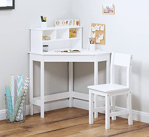 UTEX Kids Desk,Wooden Study Desk with Chair for Children,Writing Desk with Storage and Hutch for Home School Use,White