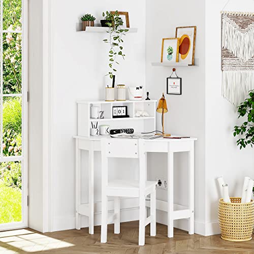 UTEX Kids Desk,Wooden Study Desk with Chair for Children,Writing Desk with Storage and Hutch for Home School Use,White