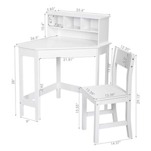 UTEX Kids Desk,Wooden Study Desk with Chair for Children,Writing Desk with Storage and Hutch for Home School Use,White