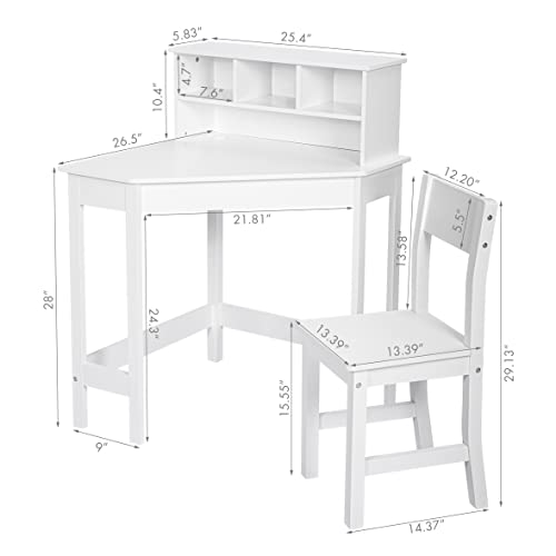 UTEX Kids Desk,Wooden Study Desk with Chair for Children,Writing Desk with Storage and Hutch for Home School Use,White