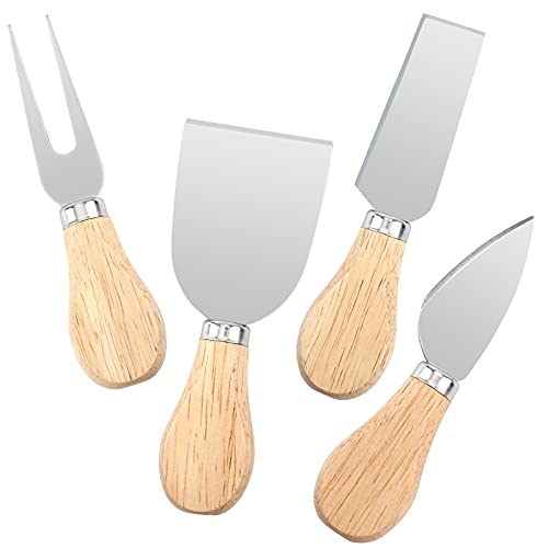 UUBAAR Cheese Knife Set, 4 PCS Cheese Knives for Charcuterie Board Utensils, Cheese Knives Set with Wood Handle Steel Stainless Cheese Slicer Cheese Cutter - Mini Knife, Butter Knife & Fork