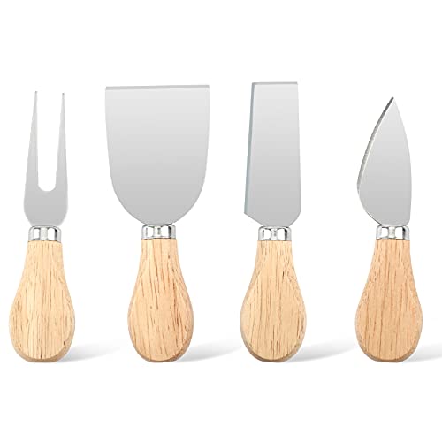 UUBAAR Cheese Knife Set, 4 PCS Cheese Knives for Charcuterie Board Utensils, Cheese Knives Set with Wood Handle Steel Stainless Cheese Slicer Cheese Cutter - Mini Knife, Butter Knife & Fork