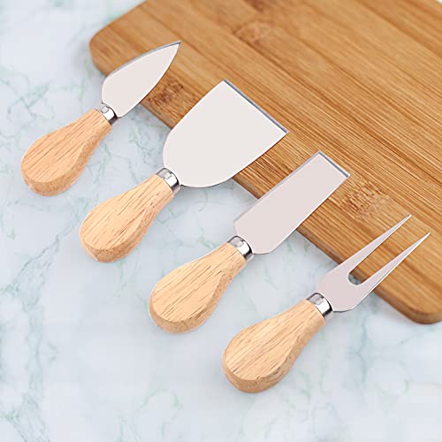 UUBAAR Cheese Knife Set, 4 PCS Cheese Knives for Charcuterie Board Utensils, Cheese Knives Set with Wood Handle Steel Stainless Cheese Slicer Cheese Cutter - Mini Knife, Butter Knife & Fork