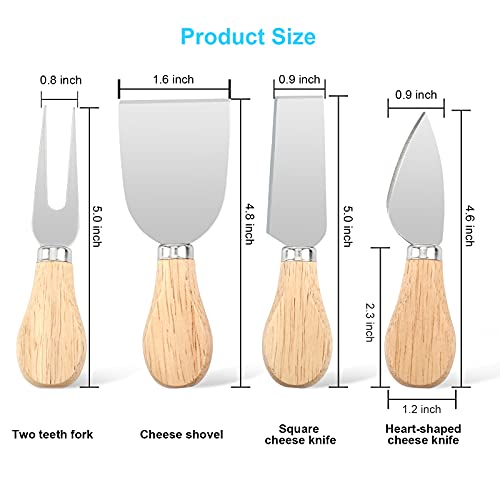 UUBAAR Cheese Knife Set, 4 PCS Cheese Knives for Charcuterie Board Utensils, Cheese Knives Set with Wood Handle Steel Stainless Cheese Slicer Cheese Cutter - Mini Knife, Butter Knife & Fork