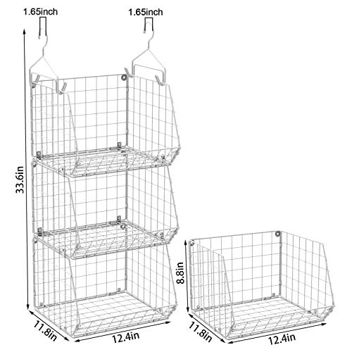 X-cosrack 3 Tier Foldable Closet Organizer, Clothes Shelves with 5 S Hooks, Wall Mount&Cabinet Wire Storage Basket Bins, for Clothing Sweaters Shoes Handbags Clutches Accessories-White Patent Design