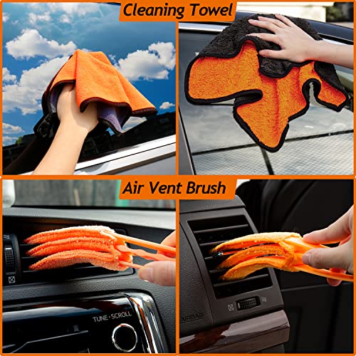 THINKWORK Car Detail Duster Kit-17PCS, Perfect Car Dust Removal Kit Interior and Exterior,Detailing Brush,Cleaning Gel,Car Window Brush,Duster Brush,Coral Fleece Cleaning Towels and Cleaning Pads